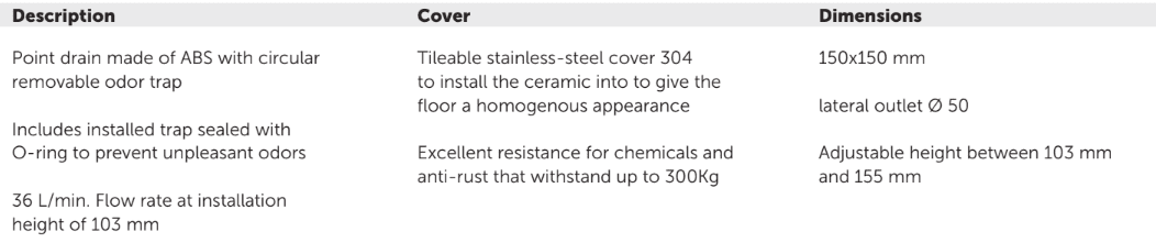 Point Drain 150 x 150 mm tileable cover | EGIC